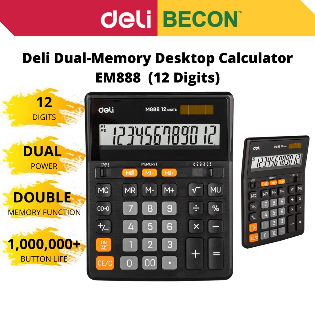 Deli Dual-Memory Desktop Calculator EM888 (12 Digits) | Shopee Malaysia