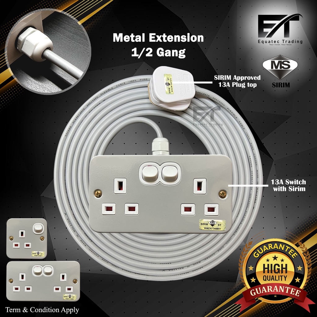 1 /2 GANG Metal Clad HEAVY DUTY TRAILING SOCKET EXTENSION Plug FULL ...