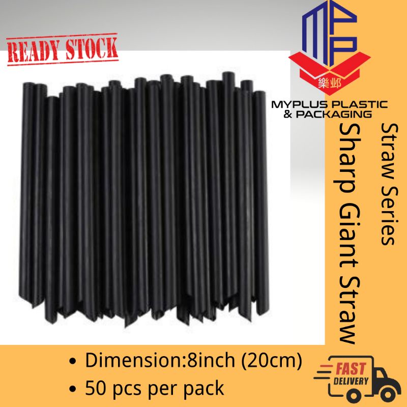 Black Giant Straw 50pcs 8"x11mm Disposable Plastic Sharp Straw - Boba ...