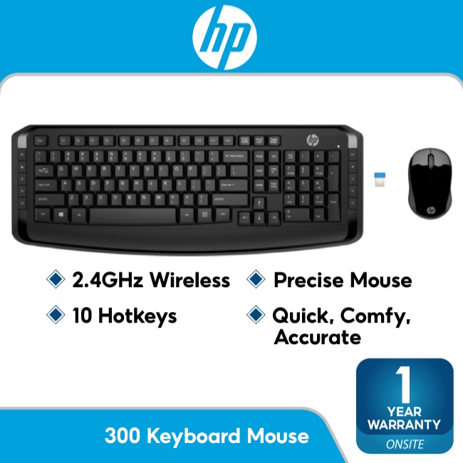 HP 300 Wireless Keyboard and Mouse Combo - Battery Included , 1 YEAR HP ...