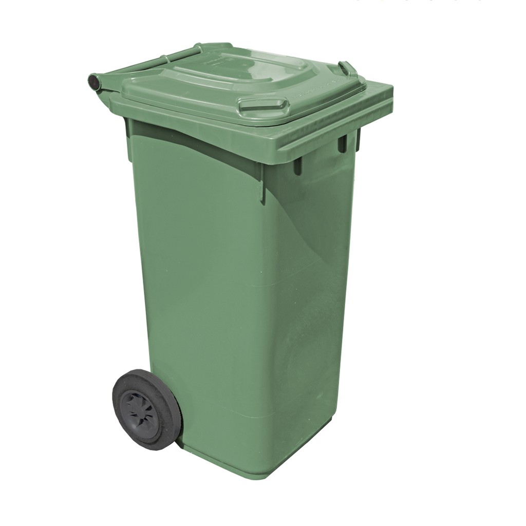 120L Large Garbage Bin with Wheels / Green Garbage Dustbin Outdoor ...