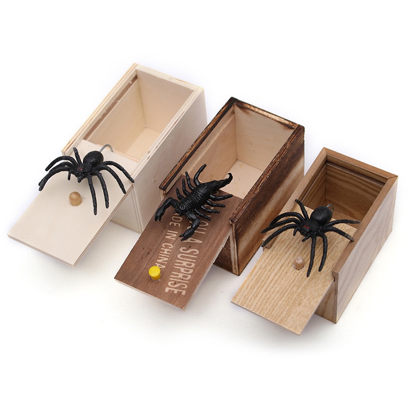 New Trick Spider Funny Scare Box Wooden Hidden Box Quality Prank Wooden ...