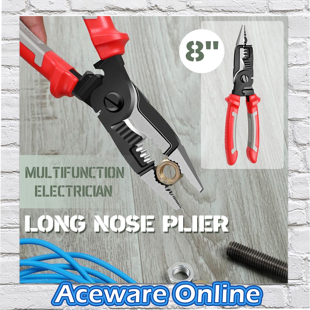 KD-0023 8 INCH MULTIFUNCTION ELECTRICIAN LONG NOSE PLIER WIRE STRIPPER ...