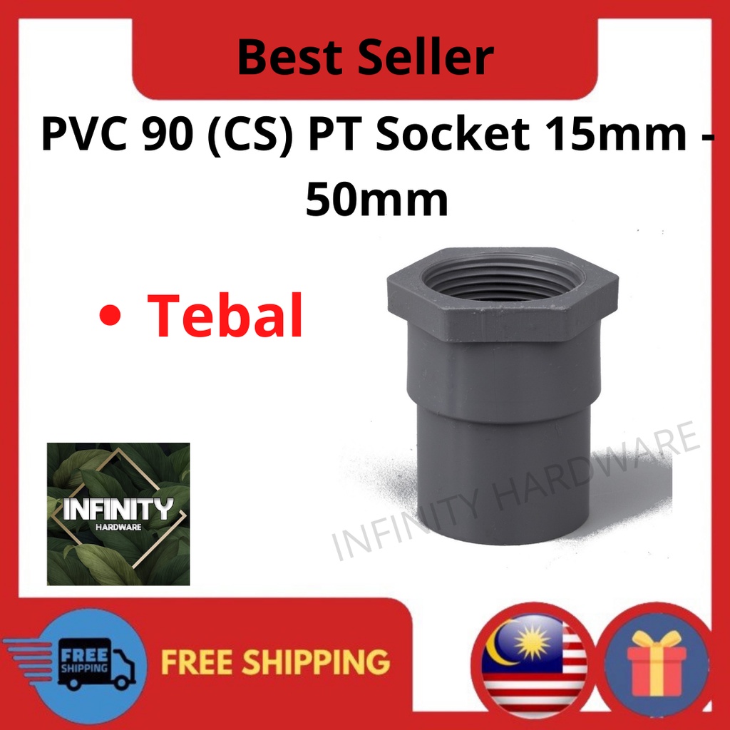 (Brand CS) Pvc PT Socket 1/2'' - 2'' 15mm - 50mm Pipe Fitting Paip ...
