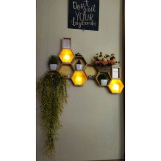 🔥READY STOCK🔥Satu Kayu Hexagon Hiasan Dinding Deco Shelf Wood Lilin Hiasan Mini Succulents ...