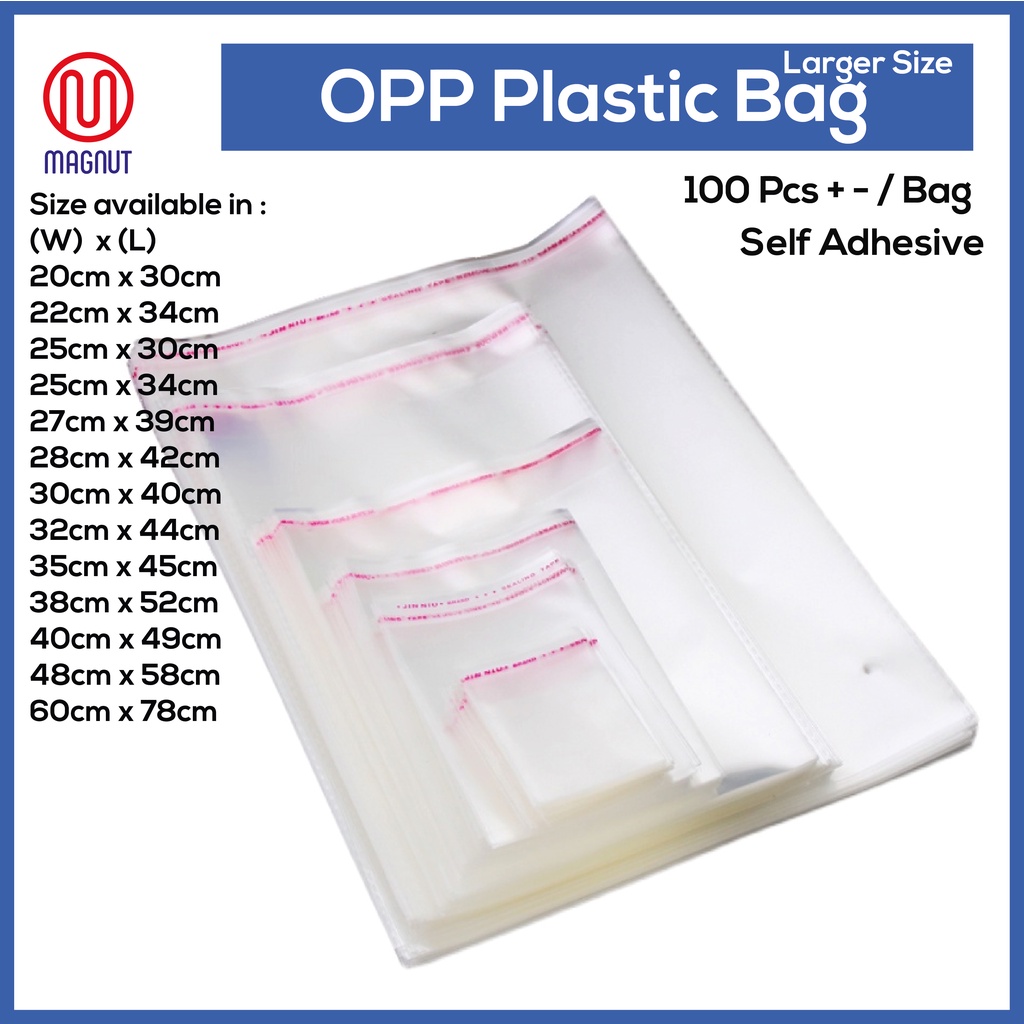 100pcs (Large Size) Transparent OPP Plastic Bag Cloth Storage Packing ...