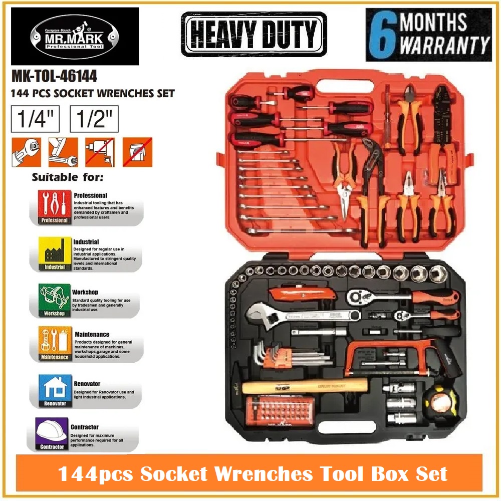 Mr. Mark 144pcs Socket Wrenches Tool Box Set MK-TOL-46144 - Heavy Duty ...