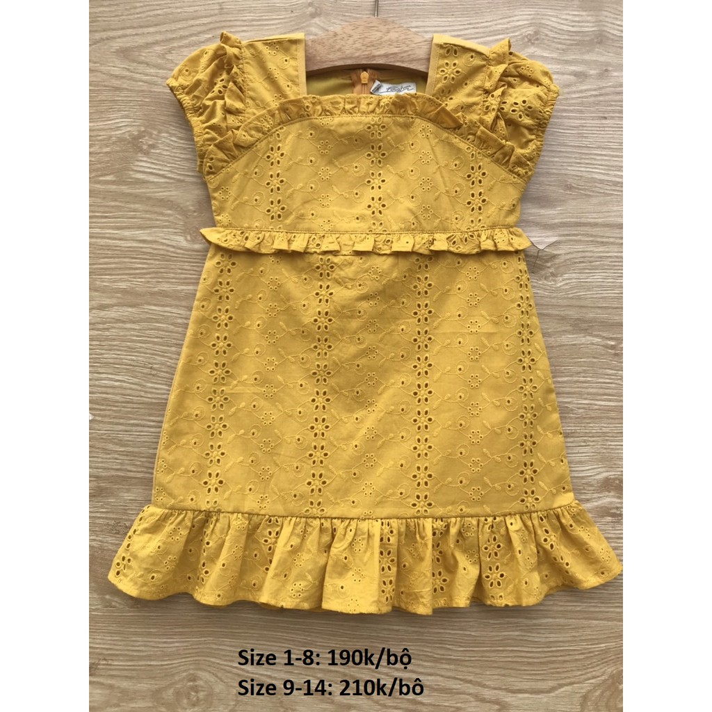 (Size 1-8) Linen dress with small ruffle sleeves for girls (YELLOW ...