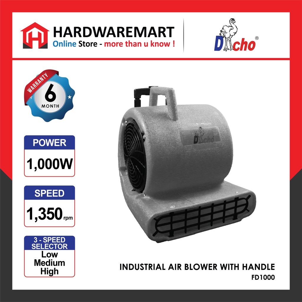 Dacho 1000W Industrial Floor Dryer Air Blower with handle Heavy Duty ...