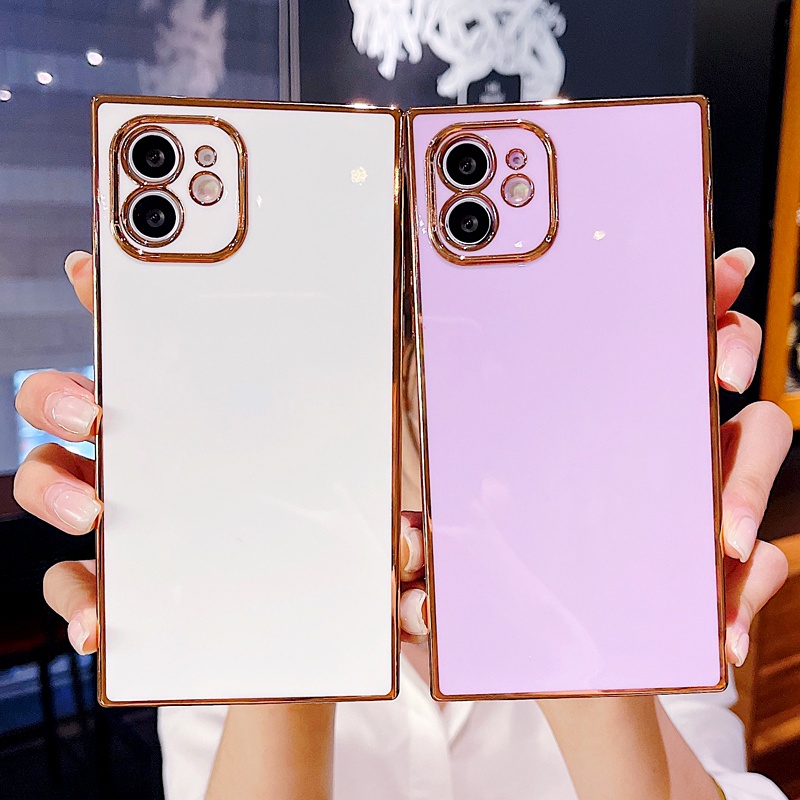 Luxury Plating Silicone Square Case For iPhone 16 15 14 Plus 13 12 11 ...