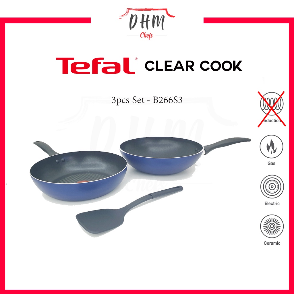 Tefal - 3pcs Clear Cook Set (28cm Wokpan + 26cm Frypan + Spatula) B266S3 | Stirfry Wok | Frying ...