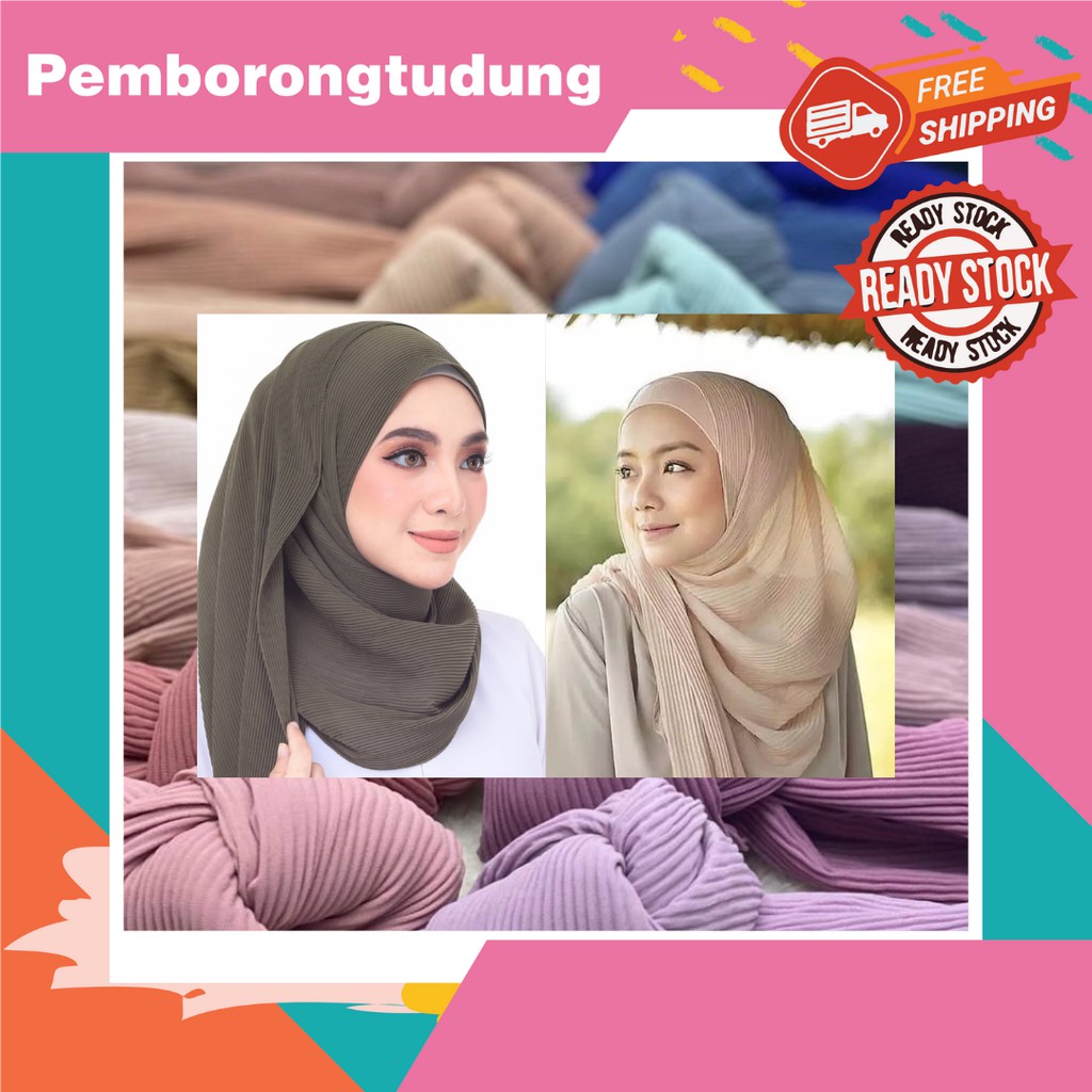 SHAWL PLEATED HALUS / SHAWL CRUSH CHIFFON PREMIUM BORONG MURAH (COLOUR ...