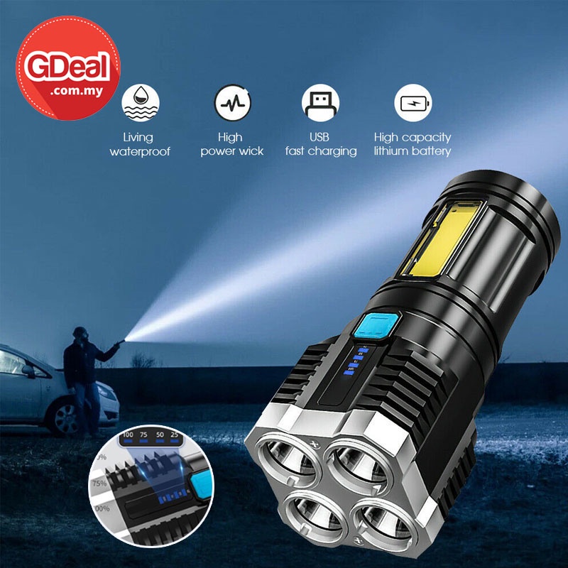 GDeal Outdoor Hiking LED Super Bright Torch Light USB Charging Torch ...
