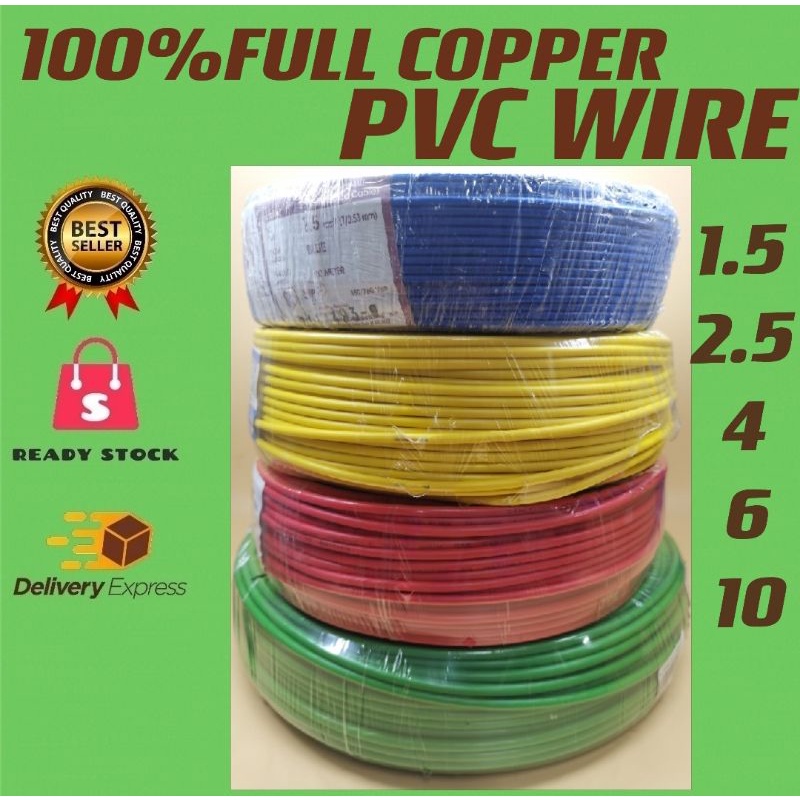 [LOOSE CUT PER METER] 1.5MM 2.5MM 4MM 6MM 10MM PVC CABLE (SIRIM)(100% ...