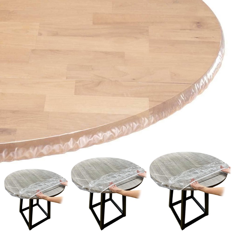 PVC Round Waterproof Table Cover Cloth Vinyl Fitted Protector ...