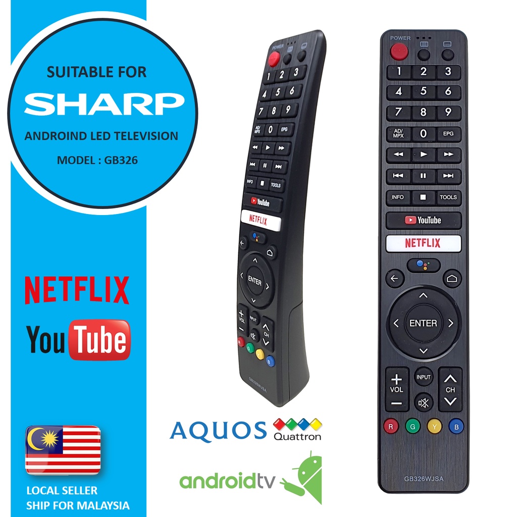 Sharp Replacement For Sharp GB326 Flat Panel Android TV Remote Control ...