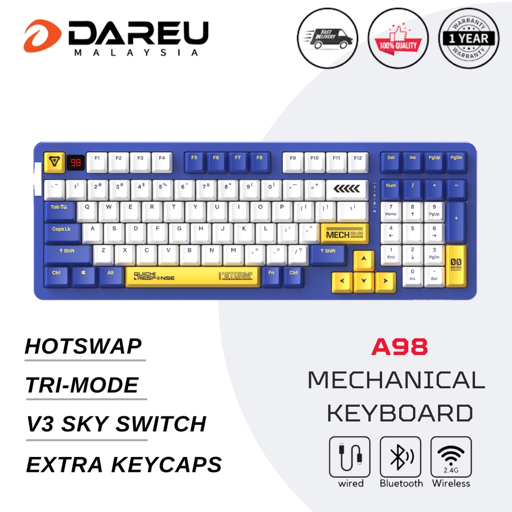 Dareu Hotswap Gaming 98 Keys Mechanical Keyboard A98 Tri-Mode Wireless ...