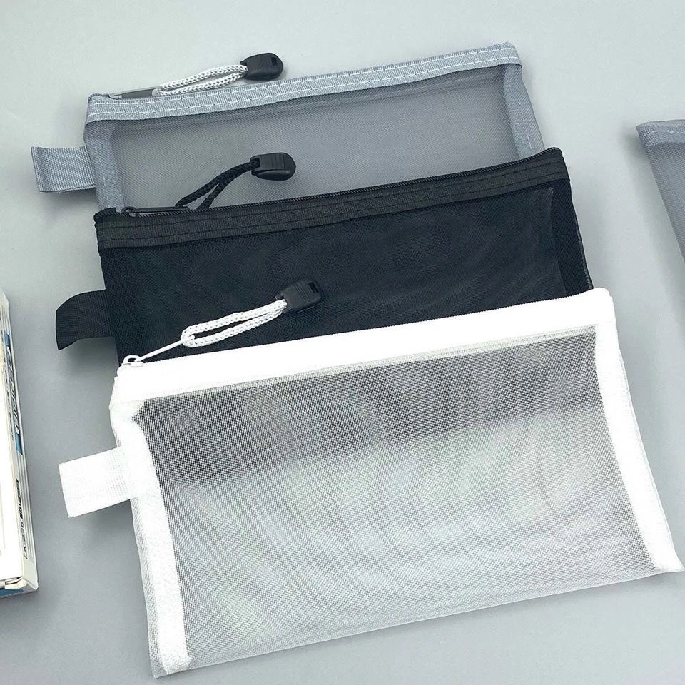 🇲🇾 Ready Stock Transparent Mesh Pencil Case Nylon Pencil Pouch Muji ...