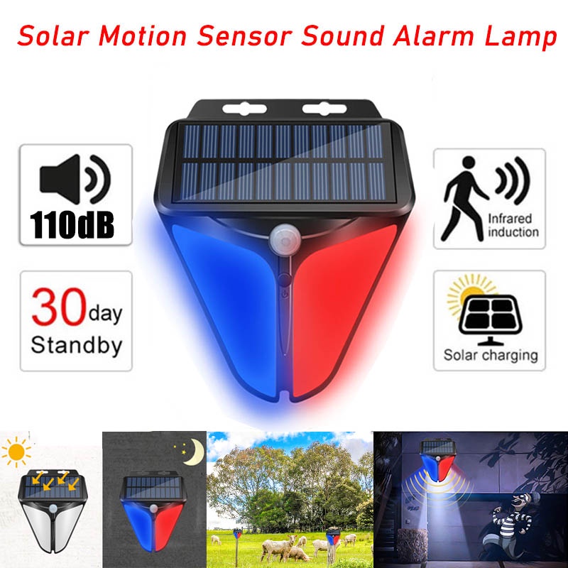 110 dB Human Body Sensor Warning Light Smart Solar Powered Alarm Light ...