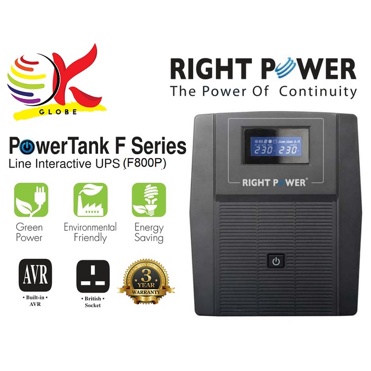 RIGHT POWER 800VA UPS (POWERTANK F800P) AVR AVS AUTOMATIC VOLTAGE ...