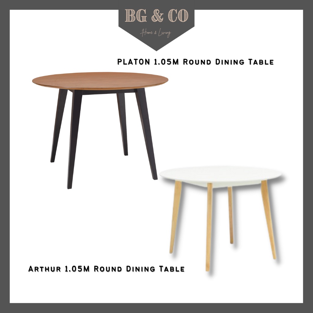 PLATON 1.06M Wood Dining Table 4 Seater Round Table Meja Makan Bulat ...