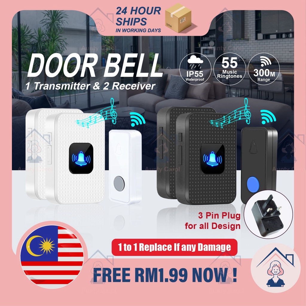 Door Bell Wireless Waterproof 300M Range Classic Wireless Doorbell with ...
