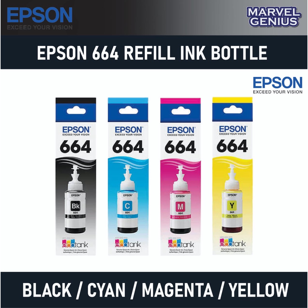[ 100% ORIGINAL GENUINE ] EPSON EXCEED YOUR VISION INK BOTTLE 664 BLACK / CYAN / YELLOW ...