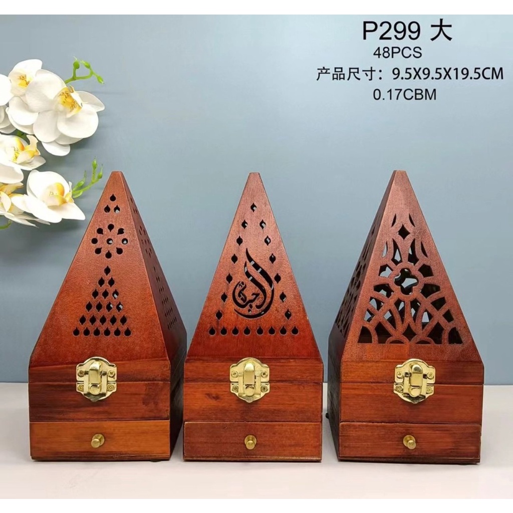PYRAMID WOODEN MABKHARA ( Free Bakhoor 10g Tester )Incense Burner ...