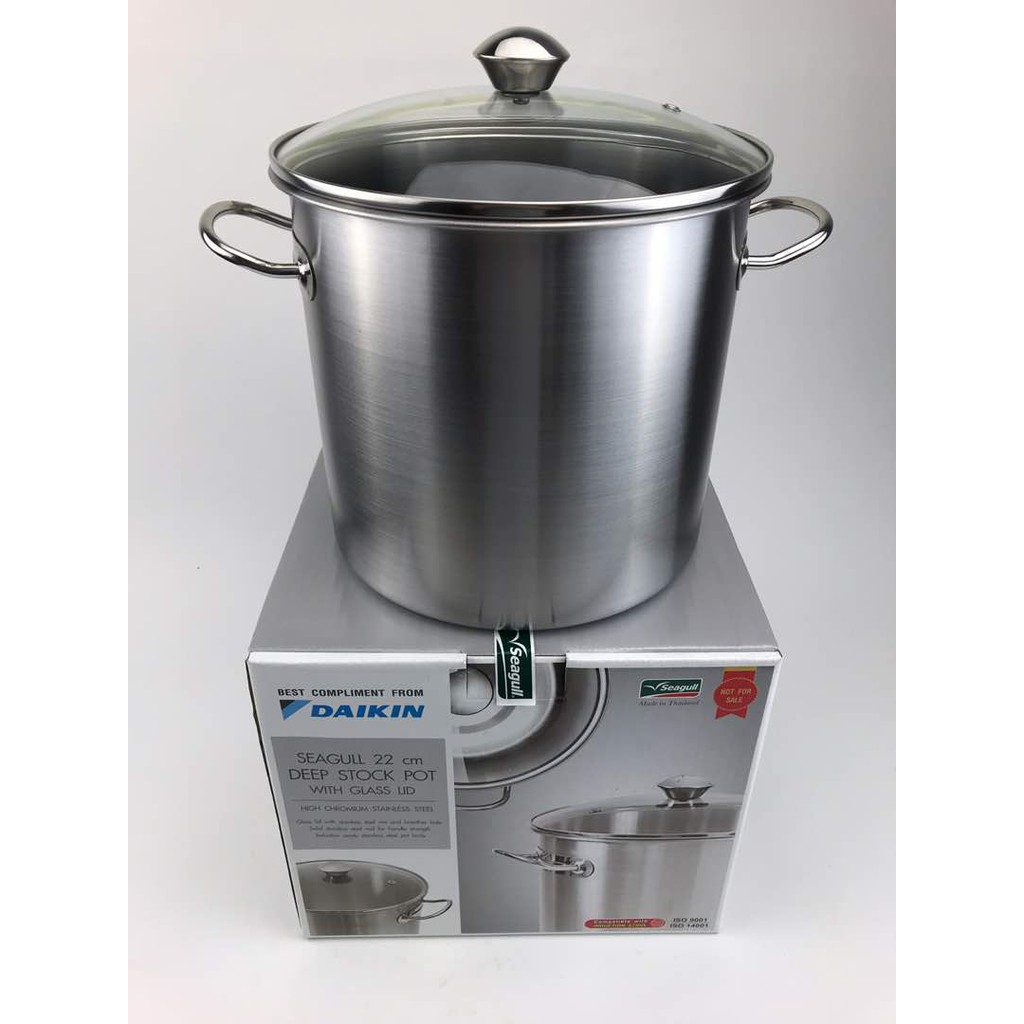 Seagull Stainless Steel Deep Stock Pot 22cm with Glass Lid | Shopee ...