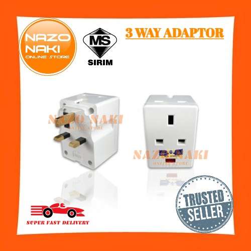 3 Way 13Amp 3 Pin Adapter Plug With Neon Light Indicator SIRIM Approved ...