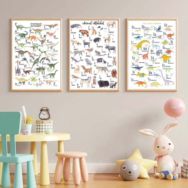 Kids Learning Poster ABC Dinosaur Print Nursery Wall Decoration Canvas ...