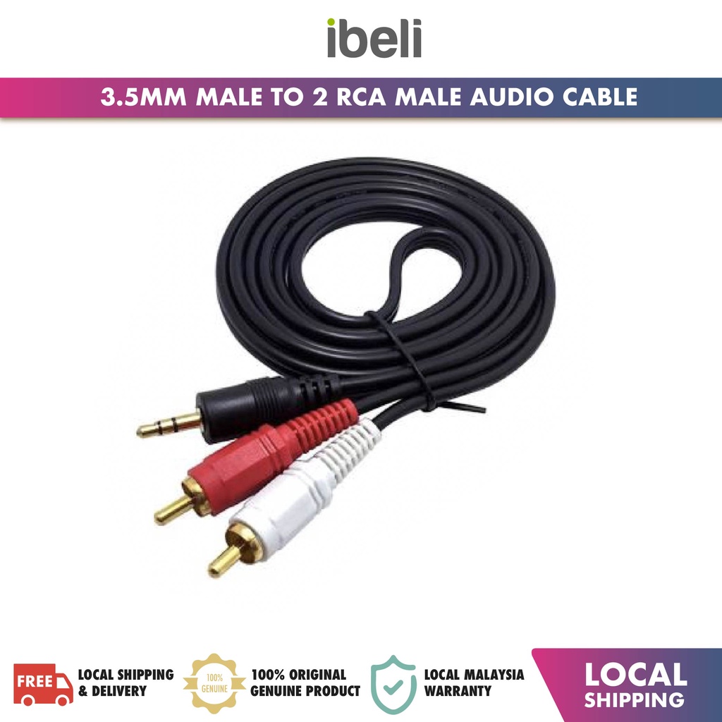 Male to 2 RCA Male Stereo Audio Cable For Speakers PC (100cm x 3.5mm ...