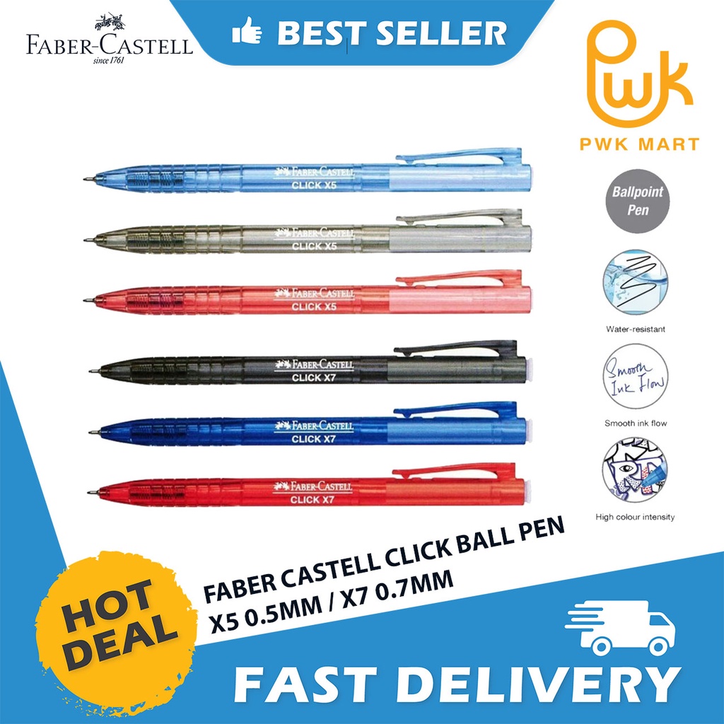 Faber Castell Click X Ball Pen Click X5 0.5mm 1425 / Click X7 0.7mm ...