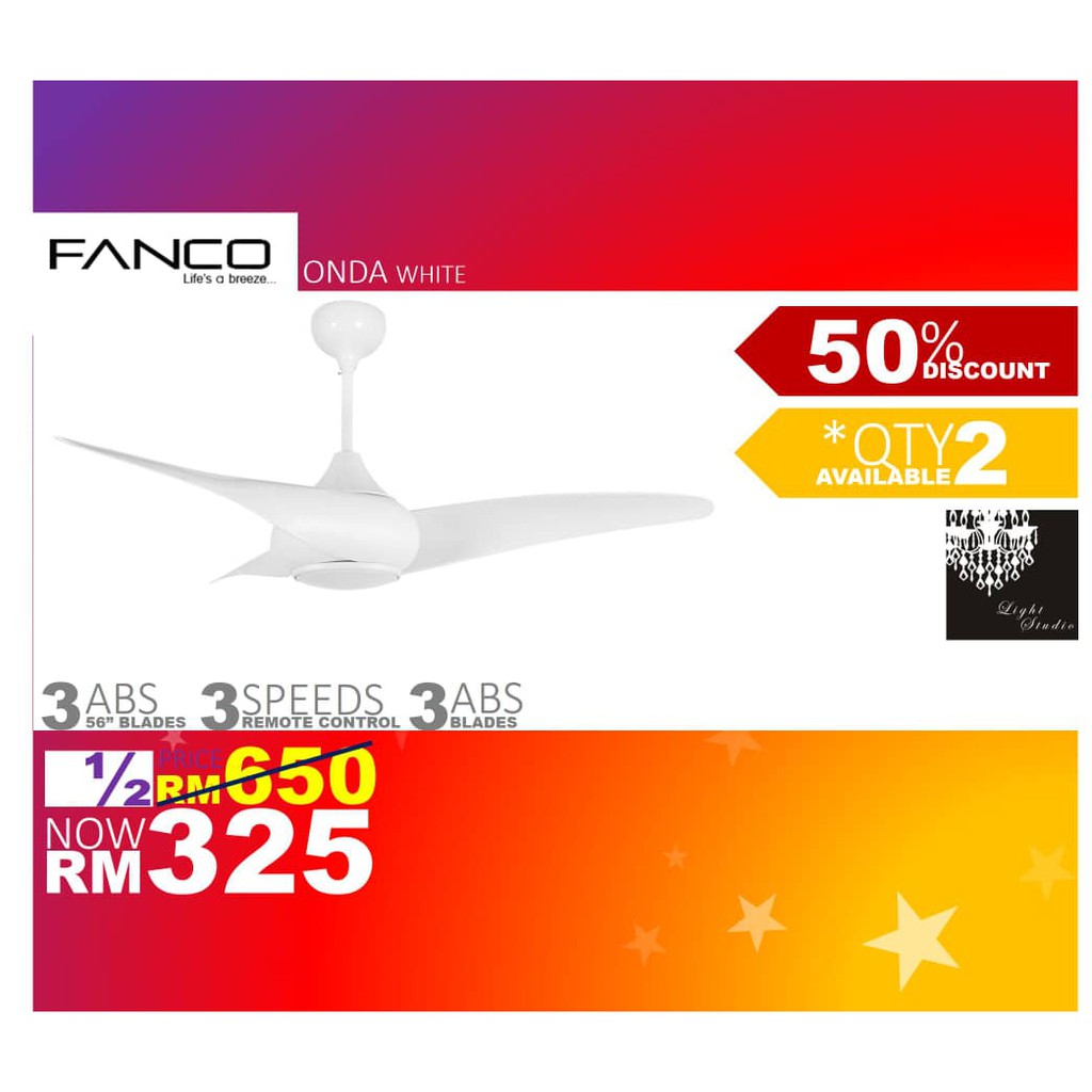 FANCO REMOTE CONTROL CEILING FAN ONDA WHITE DESIGN FAN | Shopee Malaysia
