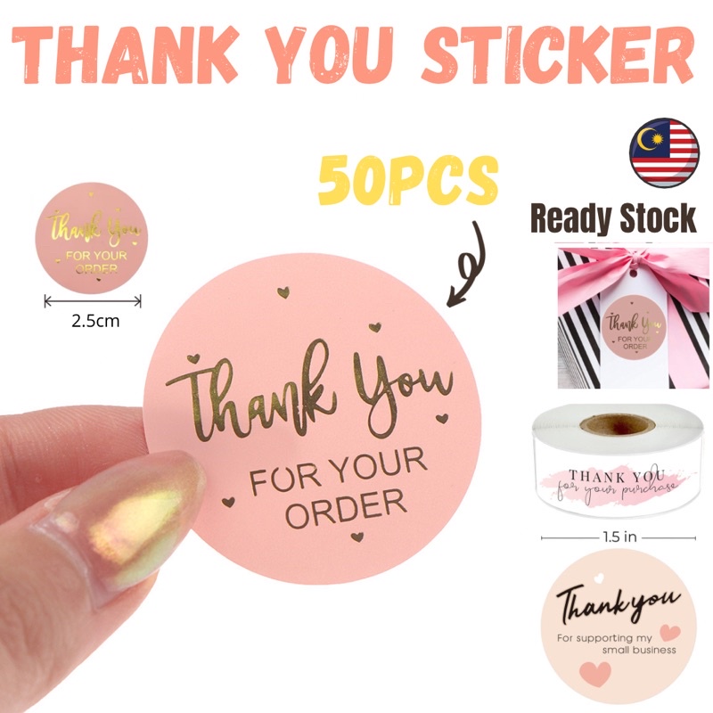 Thank You Sticker (50pcs) Stiker Terima Kasih Packaging Box Paper Beg ...