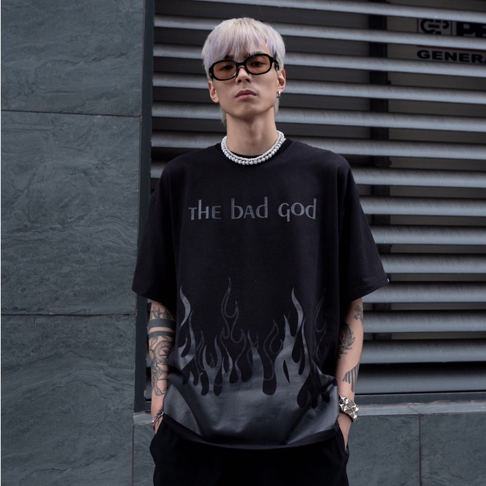The Bad God Black Fire Men Women Streetwear Wide Form Basic Cotton ...