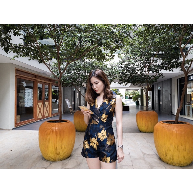 Korean Style Floral sleeveless v-neck high waist short romper/jumpsuit ...