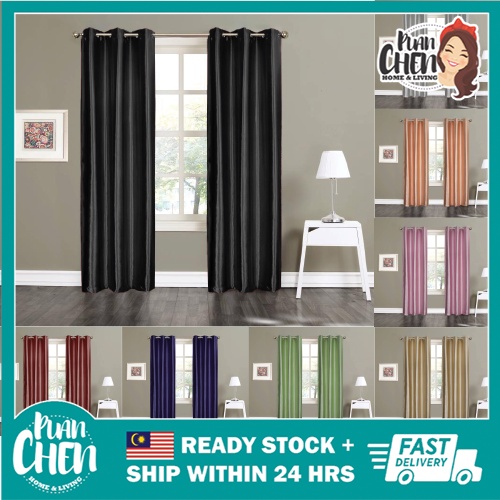 KAIN TEBAL Modern Ring Eyelet Hook Langsir Tingkap Raya Curtain Window ...