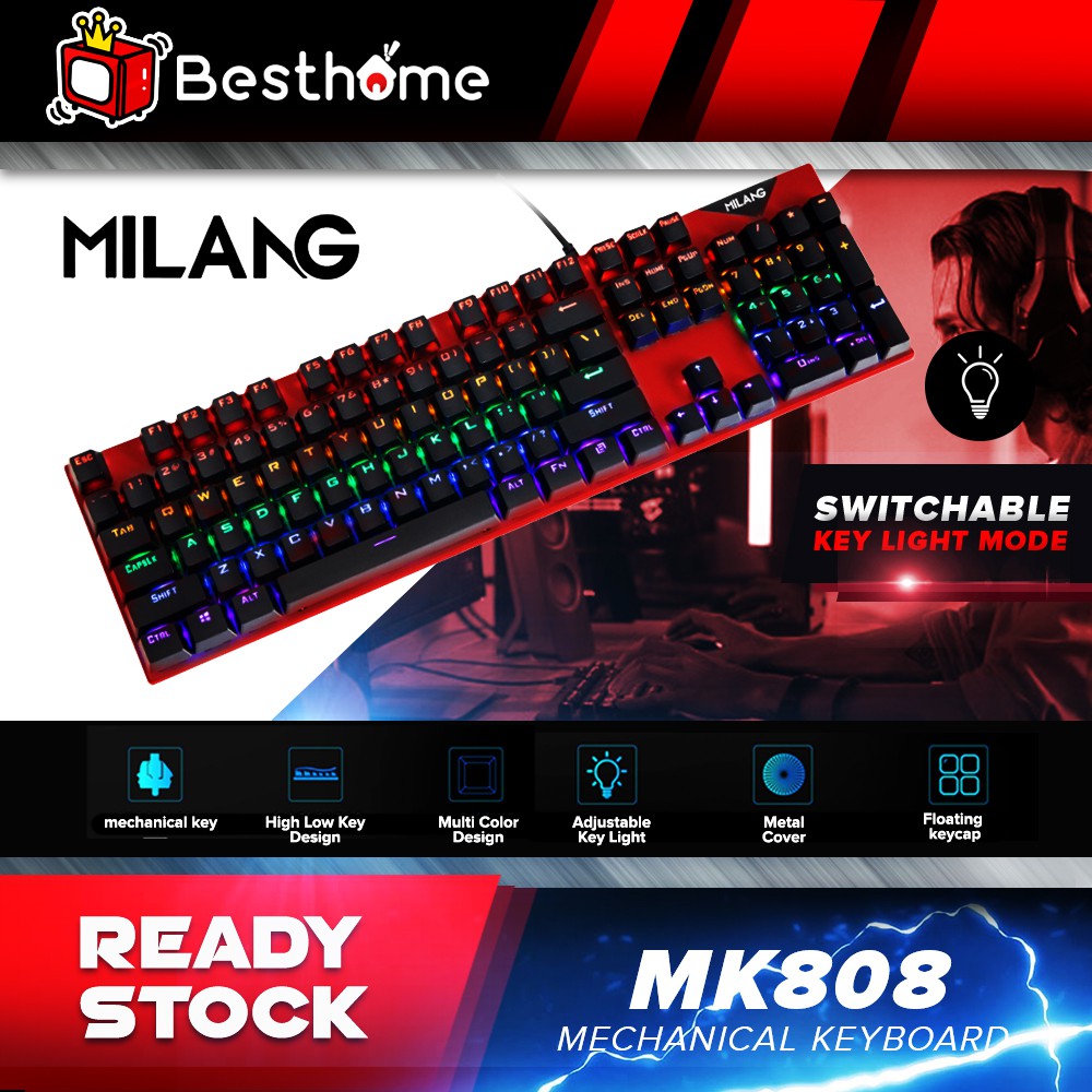 New🇲🇾 Milang MK808 Mechanical Gaming Wired Keyboard RGB Colourful light ...