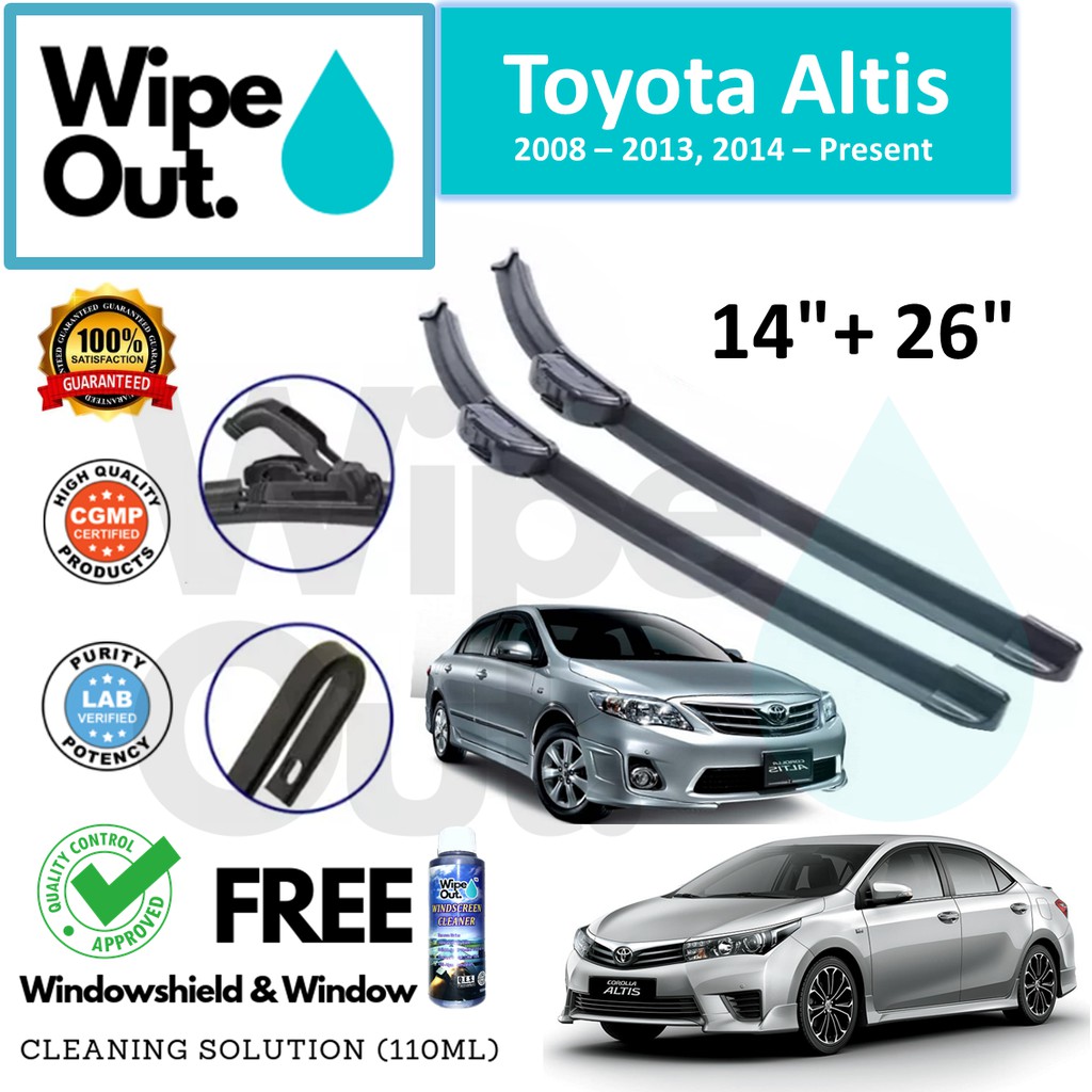 Toyota Corolla Altis 2008 - 2013 , 2014 - 2019 WipeOut NANODRY-Tech SILICONE Wiper Blade (Front ...