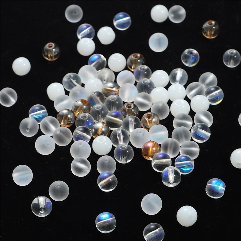 4/6/8mm Natural Matte White Amber AB Clear Glass Round Loose Beads For ...