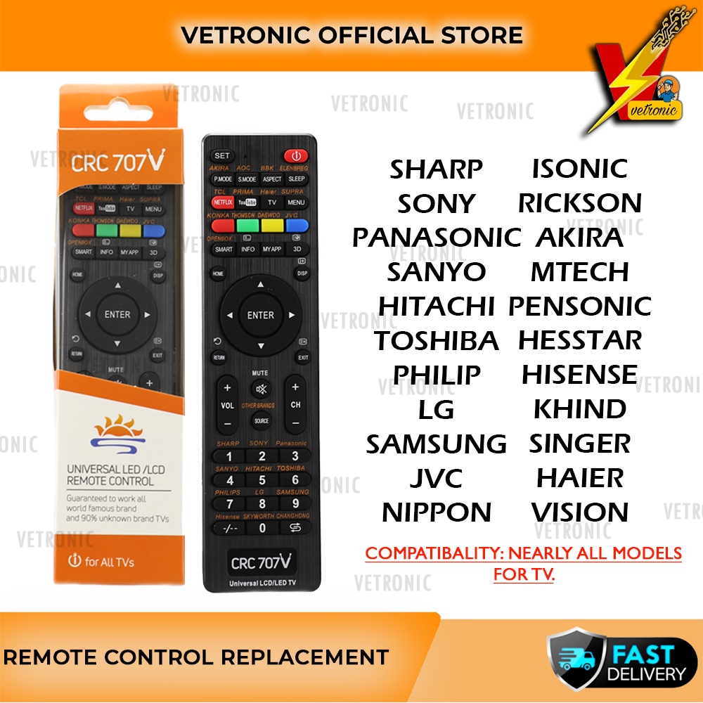 Universal Led Lcd Smart Android TV Remote Control Replace CRC707V | Shopee Malaysia