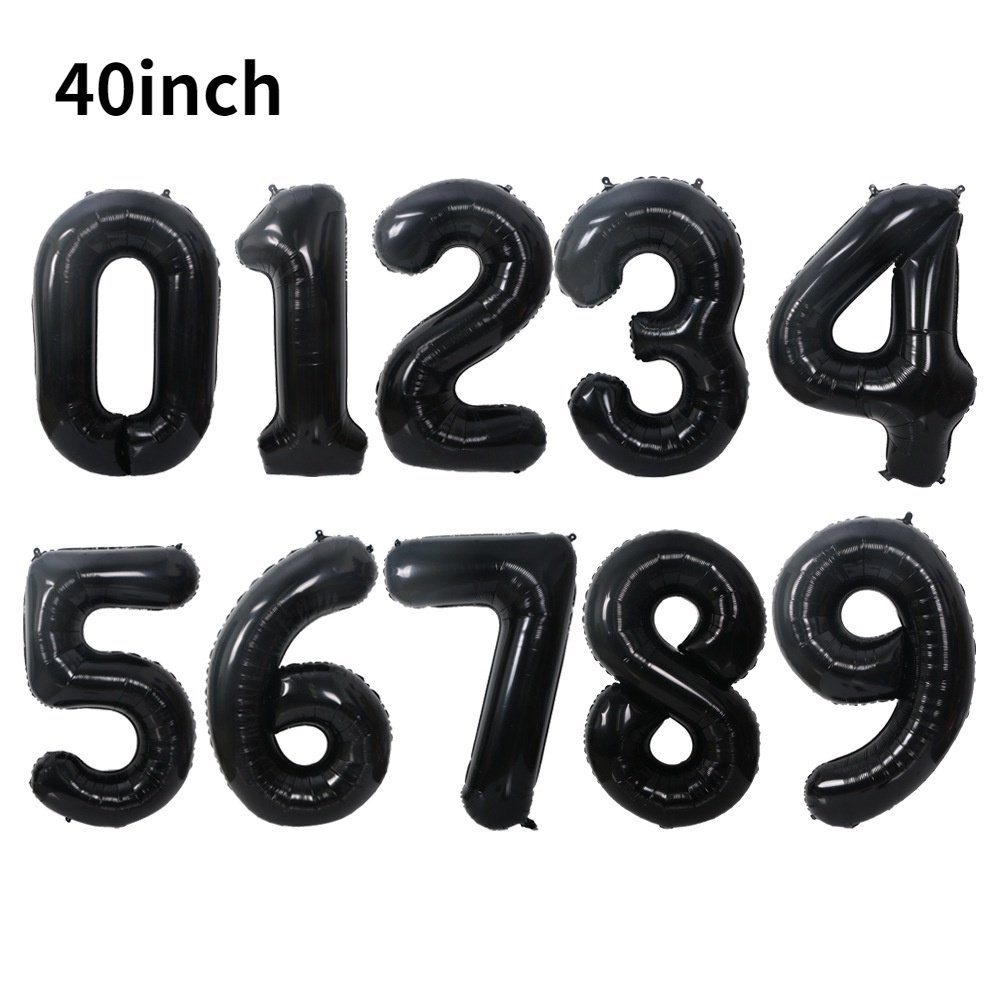 40-inch Black Number Balloon Big Size Aluminum Film Trend Cool Birthday ...