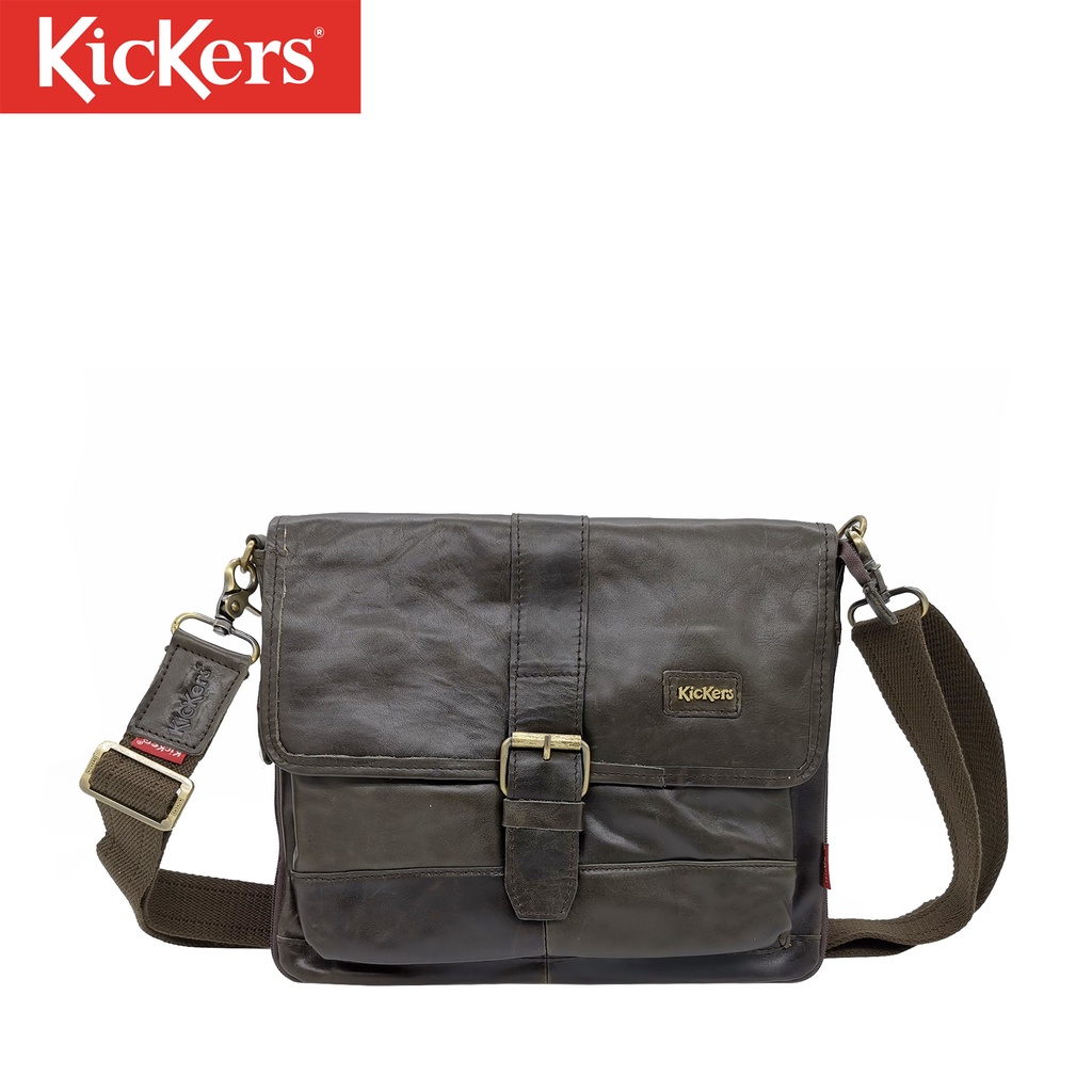 Kickers Genuine Top Grain Leather Overlay Magnet Messenger Bag ...