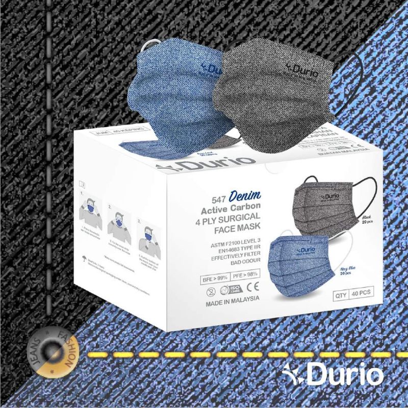 Durio 547 Denim Active Carbon 4 Ply Surgical Face Mask(40pcs/box ...