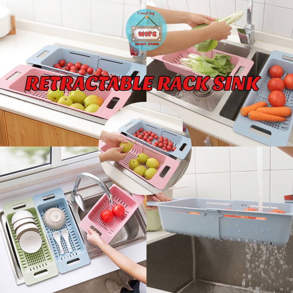 READY STOCK ~ Retractable Storage Rack Kitchen Sink Drying Organizer ...