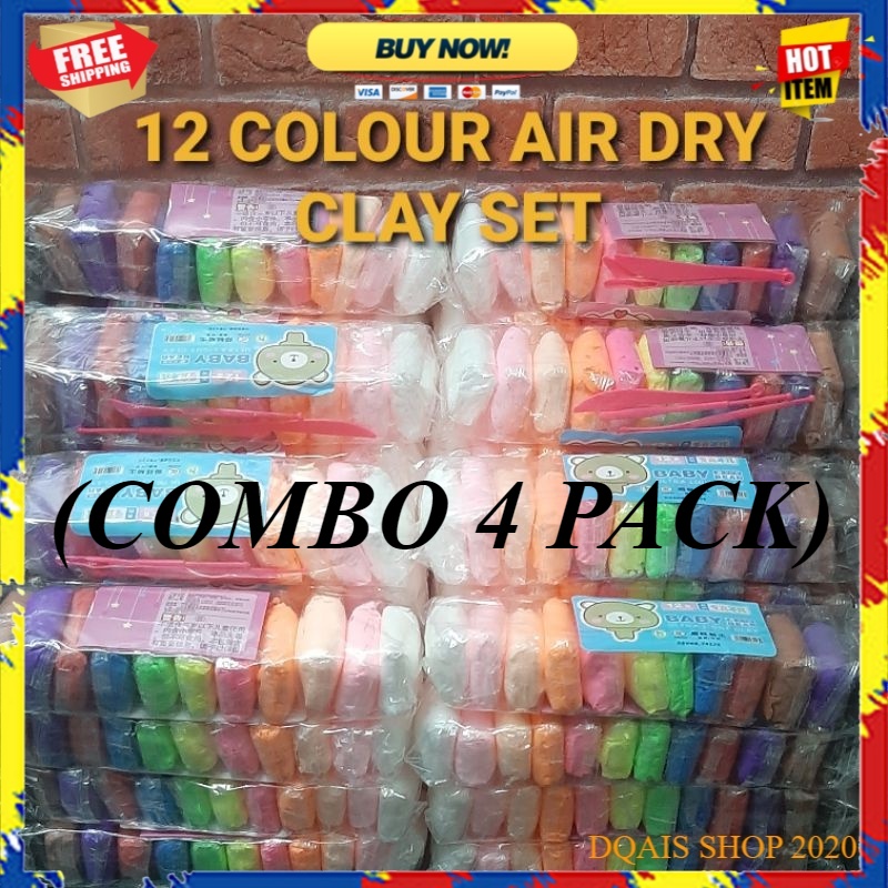 💥[COMBO 4 PACK]💥 12 COLOUR AIR DRY CLAY SET, Tanah Liat DIY, Super ...