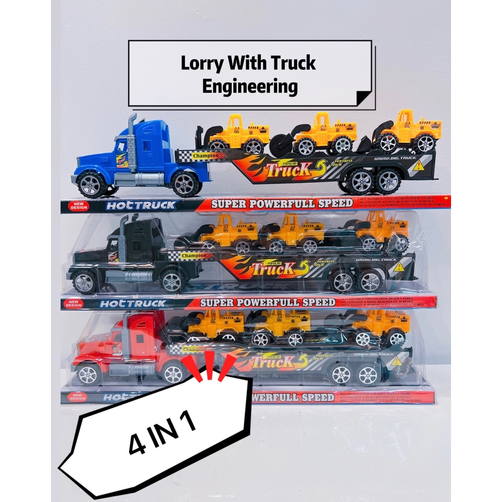 Truck Lorry Carry car Truck Long Truck Carrying 3 Construction Trucks ...