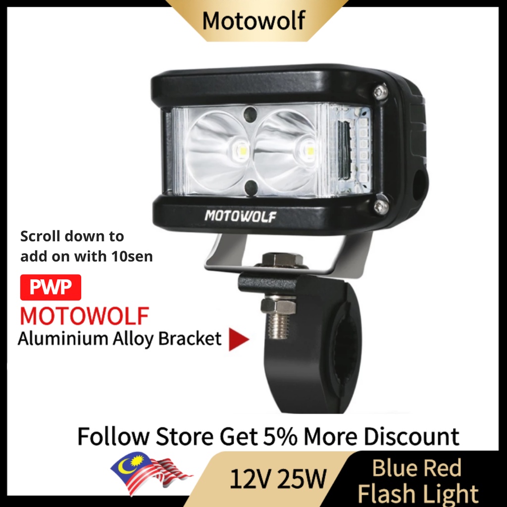 MOTOWOLF 🏍️ Motorcycle Spotlight Headlight Double Flash Safety LED 12V ...