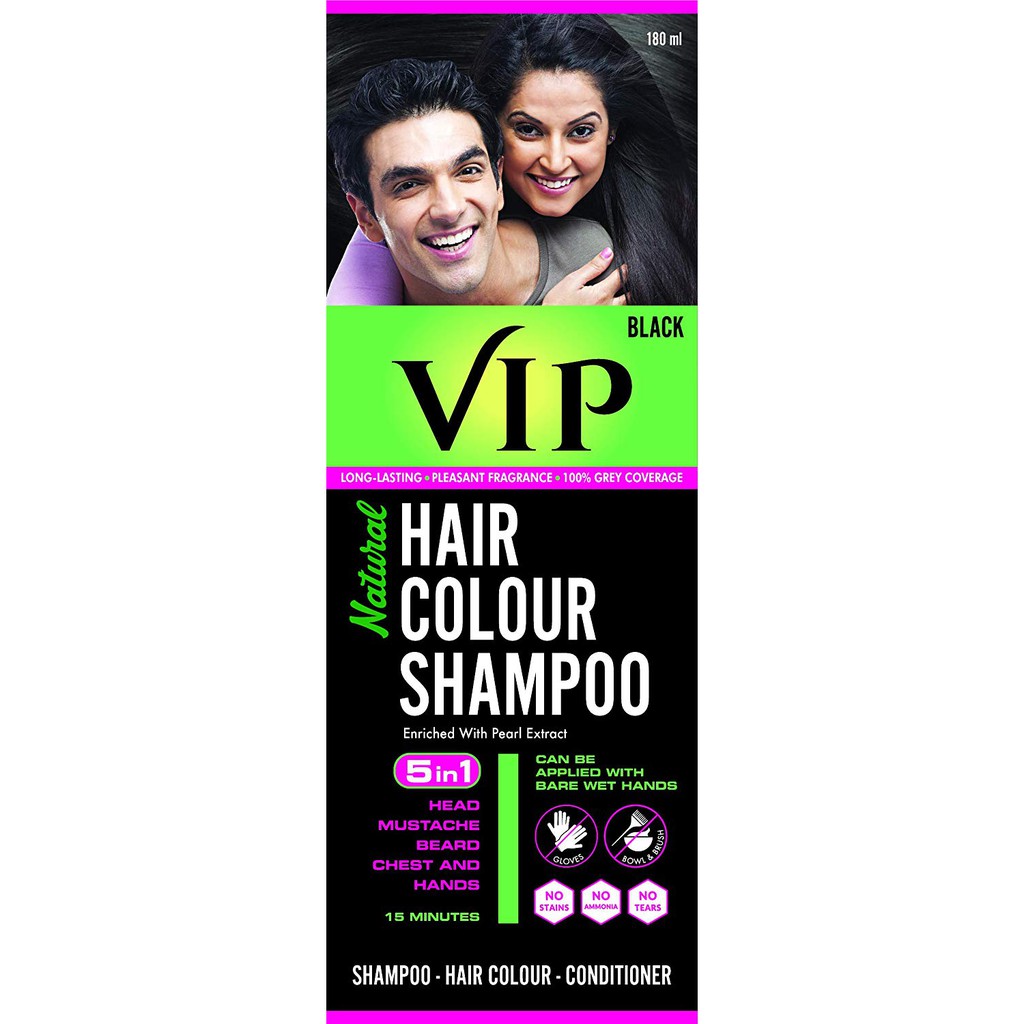 VIP Hair Colour Shampoo (5 in 1) - Head, Mustache, Beard, Chest & Hands ...